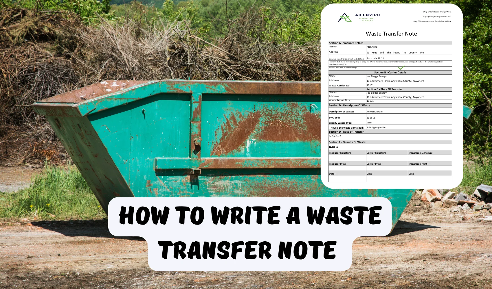 How to Write a Waste Transfer Note [With Example] » AR Enviro